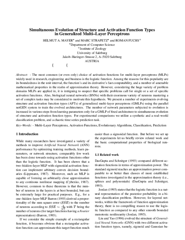 (PDF) Simultaneous Evolution of Structure and Activation Function Function Types in Generalized ...