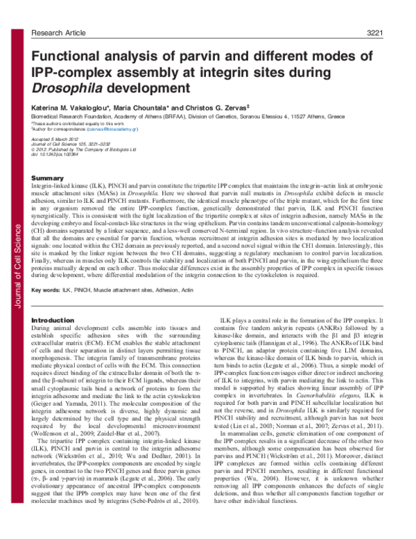 (PDF) Functional analysis of parvin and different modes of IPP-complex ...