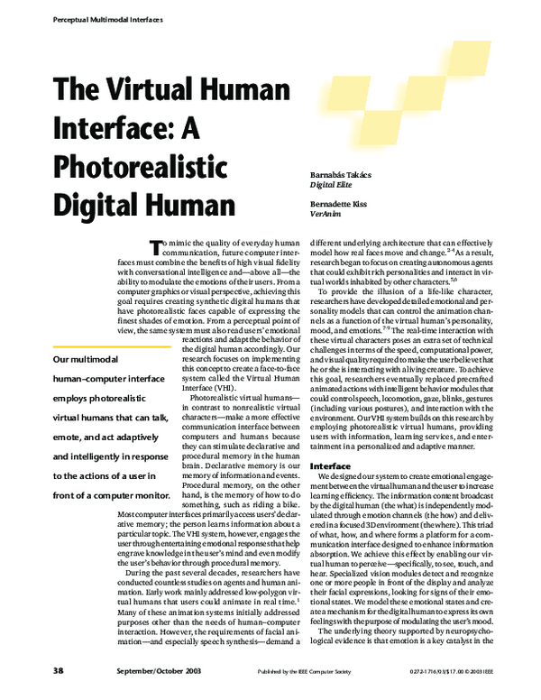 (PDF) The virtual human interface: A photorealistic digital human ...