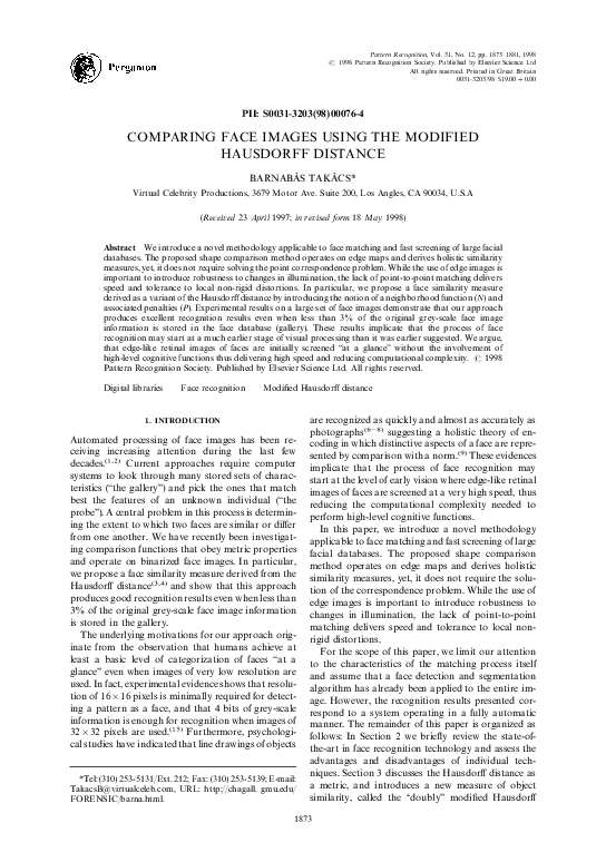 (PDF) Comparing face images using the modified Hausdorff distance