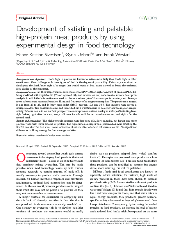 (PDF) Development of satiating and palatable high-protein meat products ...