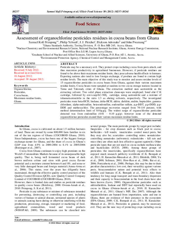 (PDF) Assessment of organochlorine pesticides residues in cocoa beans from Ghana | Samuel ...