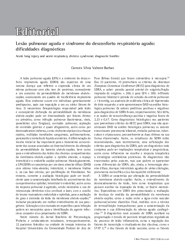 (PDF) Editorial Lesão pulmonar aguda e síndrome do desconforto ...