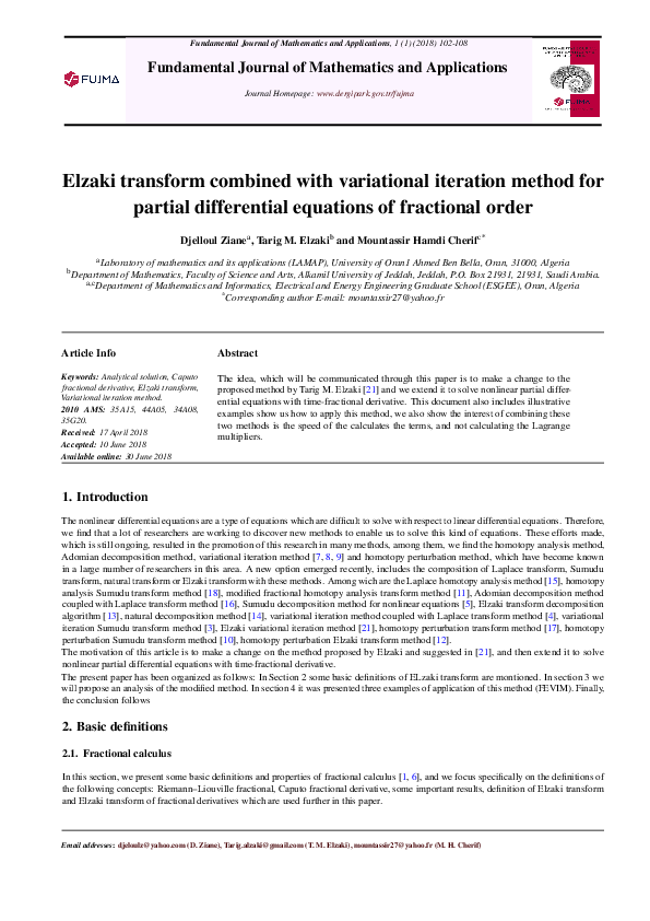 Pdf Elzaki Transform Combined With Variational Iteration Method For
