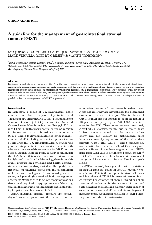 (PDF) A Guideline for the Management of Gastrointestinal Stromal Tumour ...
