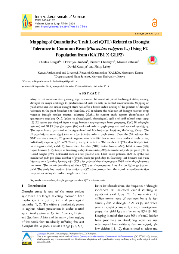 Pdf Mapping Of Quantitative Trait Loci Qtl Related To Drought Tolerance In Common Bean