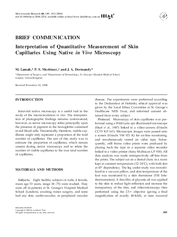 (PDF) Interpretation of Quantitative Measurement of Skin Capillaries ...
