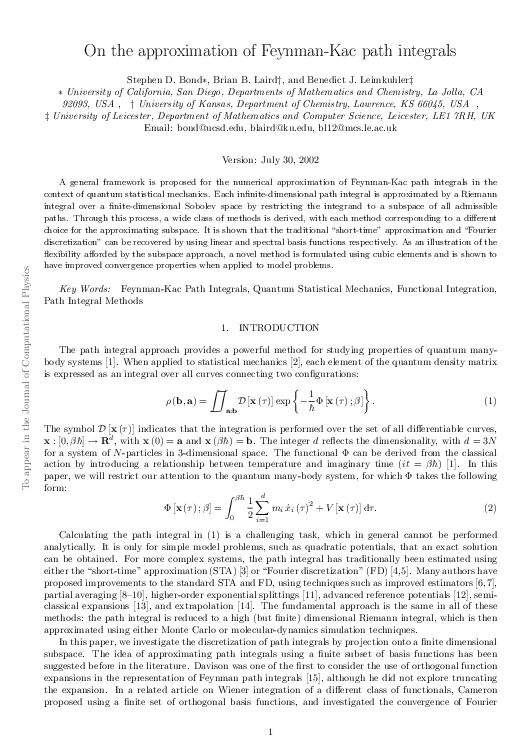 (PDF) On the approximation of Feynman-Kac path integrals