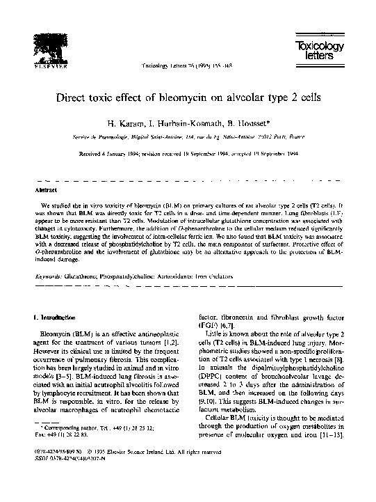 (PDF) Direct toxic effect of bleomycin on alveolar type 2 cells