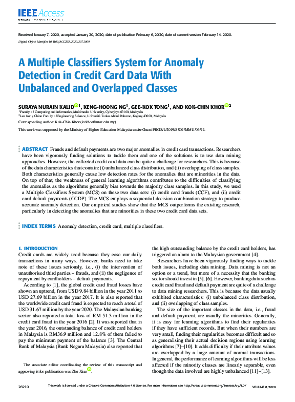 Pdf A Multiple Classifiers System For Anomaly Detection In Credit Card Data With Unbalanced