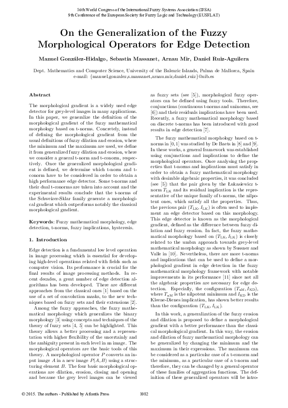 Pdf On The Generalization Of The Fuzzy Morphological Operators For Edge Detection