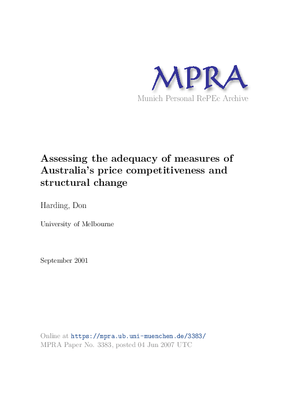 (PDF) Assessing the Adequacy of Measures of Australia's Price ...
