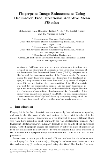(PDF) Fingerprint image enhancement using decimation-free directional filter bank