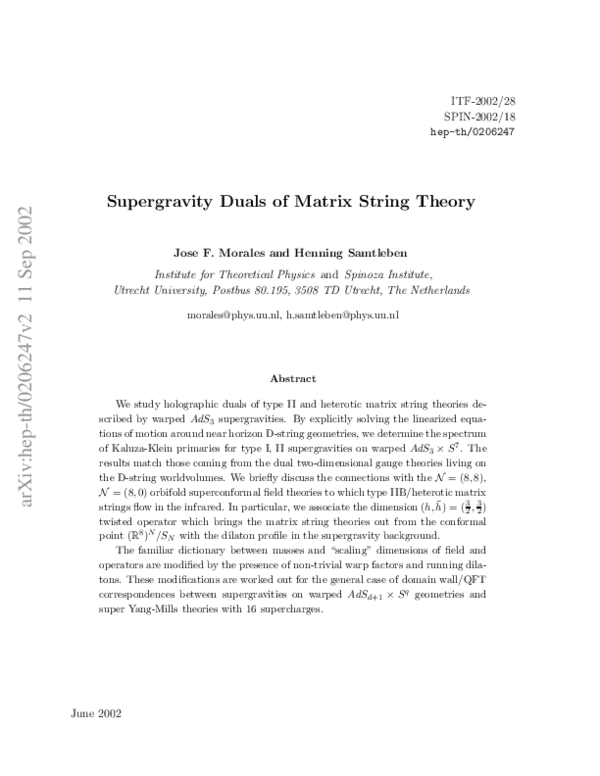 (PDF) Supergravity Duals of Matrix String Theory