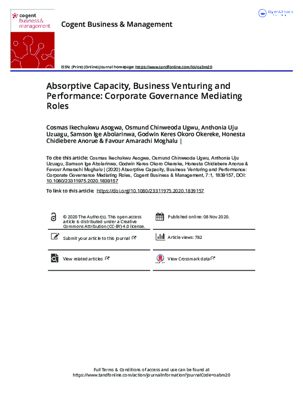 (PDF) Absorptive Capacity, Business Venturing and Performance: Corporate Governance Mediating Roles