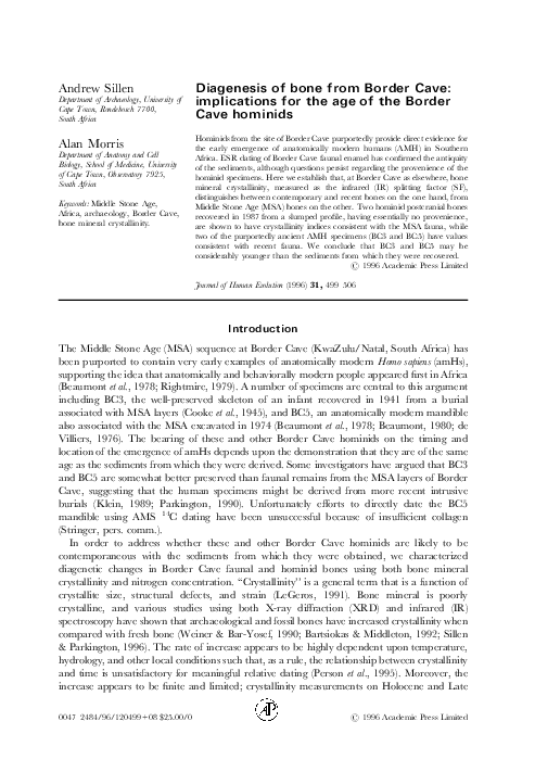 (PDF) Diagenesis of bone from Border Cave: implications for the age of ...