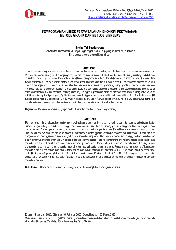(PDF) Pemrograman Linier Permasalahan Ekonomi Pertahanan: Metode Grafik ...
