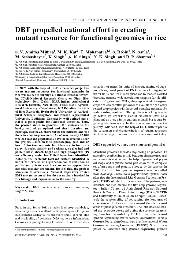 (PDF) DBT Propelled National Effort in Creating Mutant Resource for ...