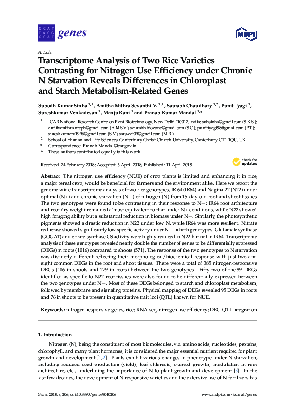 (PDF) Transcriptome Analysis of Two Rice Varieties Contrasting for ...