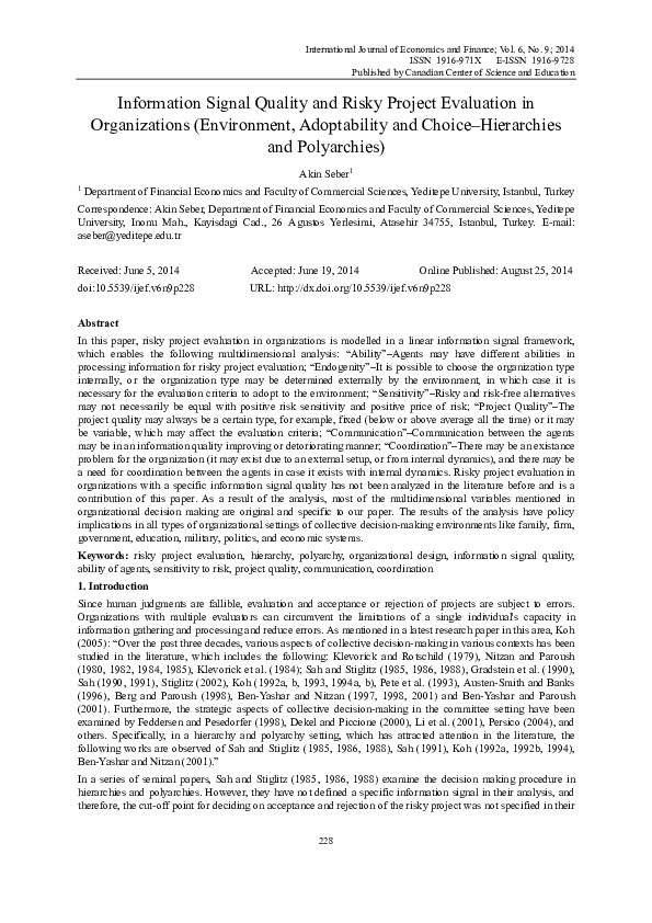 (PDF) Information Signal Quality and Risky Project Evaluation in ...