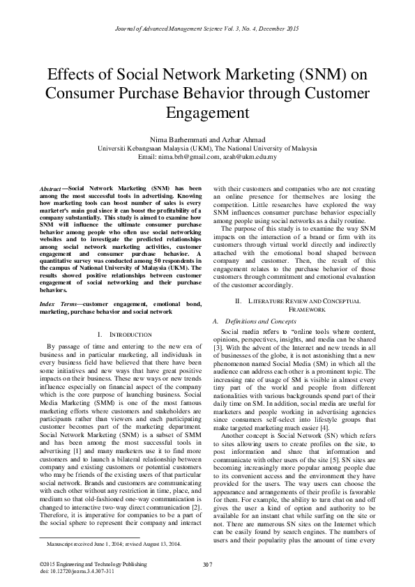 (PDF) Effects of Social Network Marketing (SNM) on Consumer Purchase ...