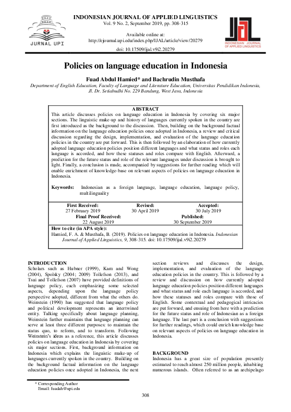 (PDF) Policies on language education in Indonesia