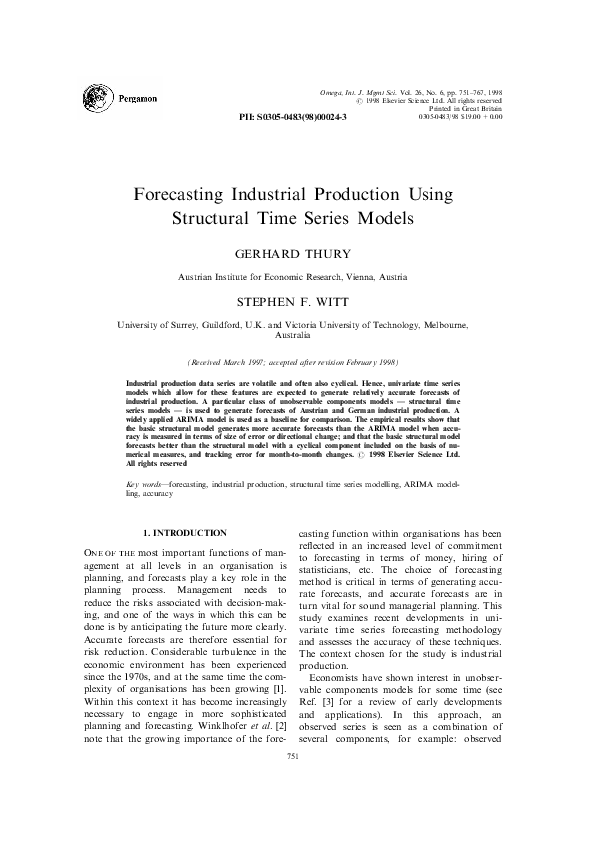 (PDF) Forecasting industrial production using structural time series models