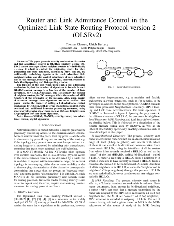 (PDF) Router and Link Admittance Control in the Optimized Link State Routing Protocol Version 2 ...