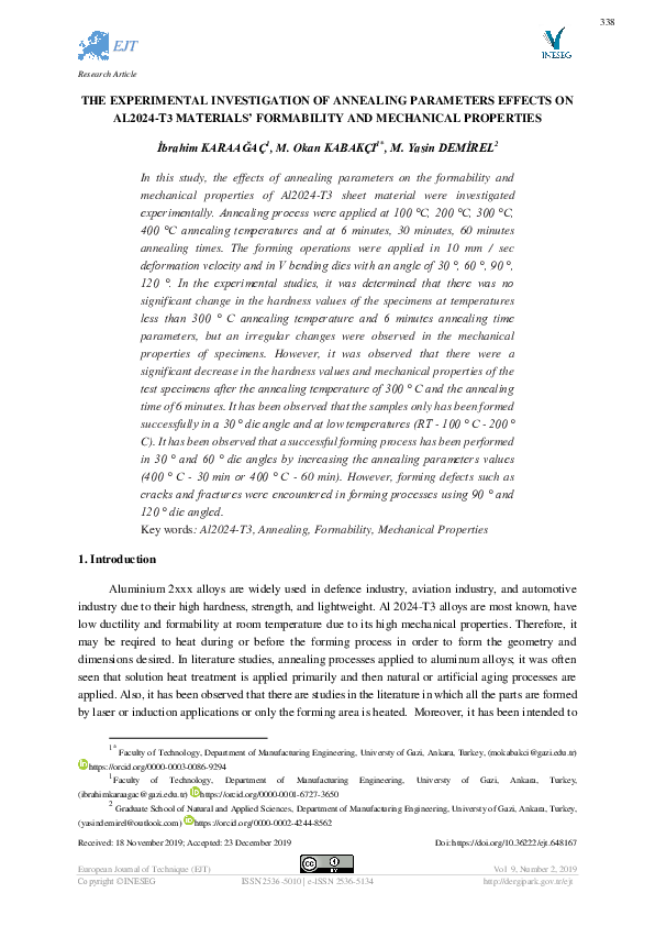 (PDF) The Experimental Investigation of Annealing Parameters Effects on AL2024-T3 Materials ...
