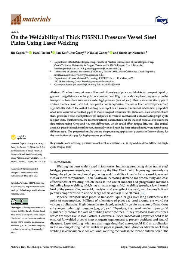 (PDF) On the Weldability of Thick P355NL1 Pressure Vessel Steel Plates ...