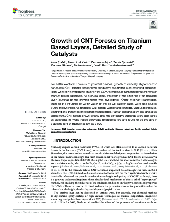 (PDF) Growth of CNT Forests on Titanium Based Layers, Detailed Study of ...