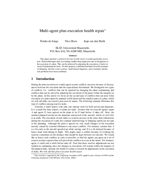 (PDF) Multi-agent plan-execution health repair