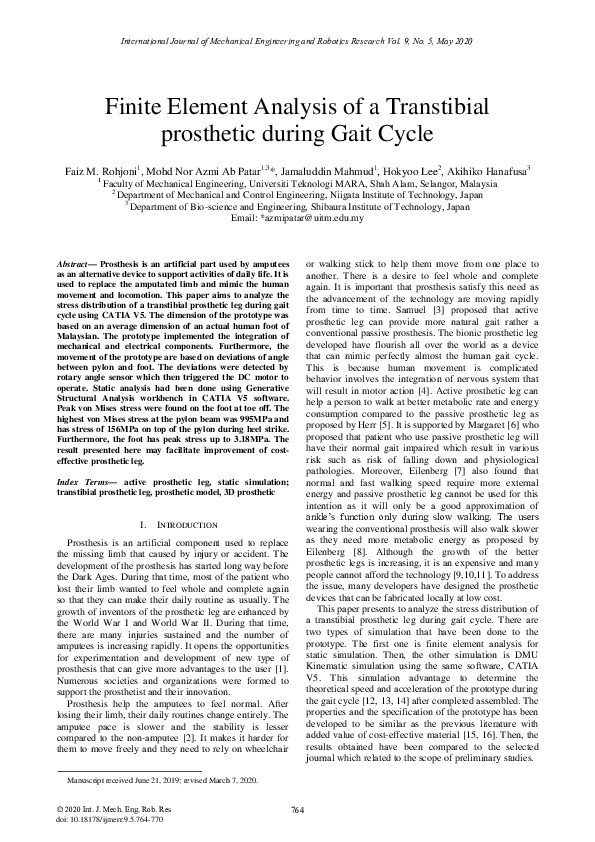 (PDF) Finite Element Analysis of a Transtibial prosthetic during Gait Cycle