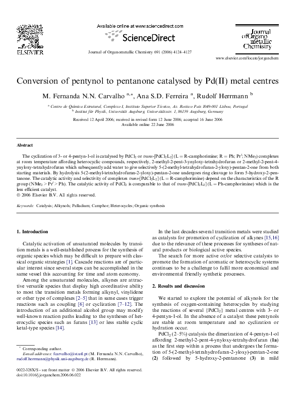 (PDF) Pd(II)-Catalyzed Conversion of Pentynol to Pentanone