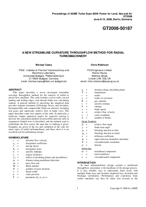 (PDF) A New Streamline Curvature Throughflow Method for Radial ...