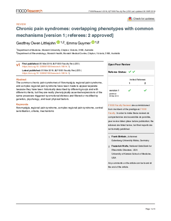 (PDF) Chronic pain syndromes: overlapping phenotypes with common mechanisms
