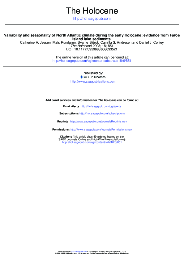 (PDF) Variability and seasonality of North Atlantic climate during the early Holocene: evidence ...