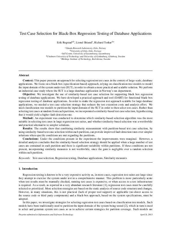 (PDF) Test case selection for black-box regression testing of database ...