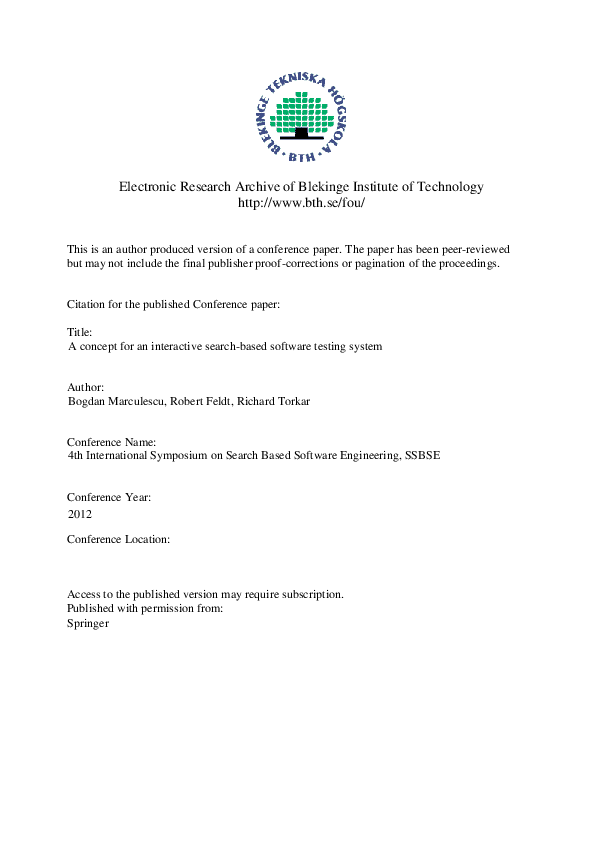 Pdf A Concept For An Interactive Search Based Software Testing System