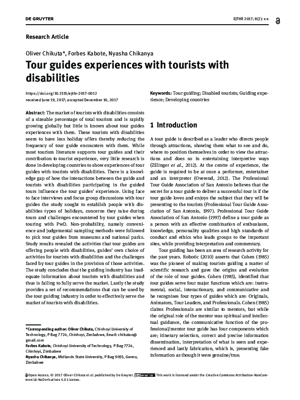 (PDF) Tour guides experiences with tourists with disabilities