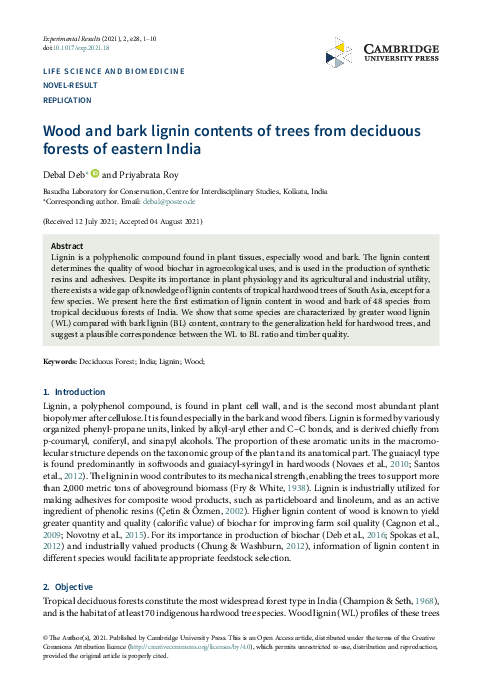 (PDF) Wood and bark lignin contents of trees from deciduous forests of ...