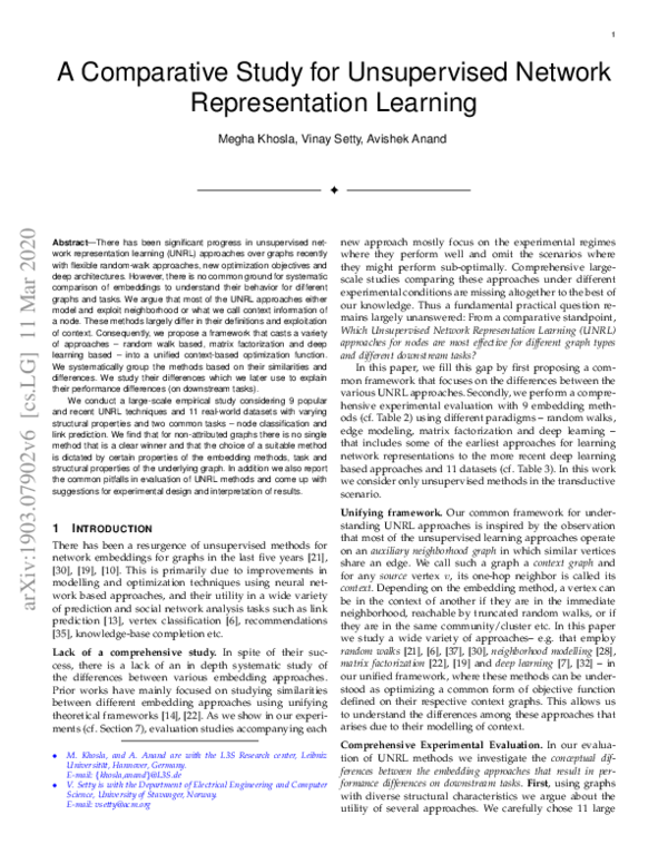 (PDF) A Comparative Study for Unsupervised Network Representation Learning (PDF) A Comparative Study for Unsupervised Network Representation Learning