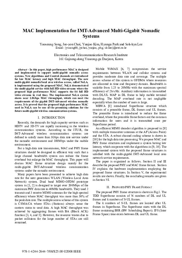 (PDF) MAC implementation for IMT-advanced multi-gigabit nomadic systems