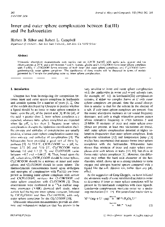 (PDF) Inner and outer sphere complexation between europium (III) and ...