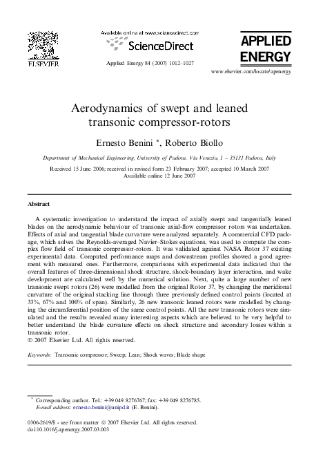 (PDF) Aerodynamics of swept and leaned transonic compressor-rotors