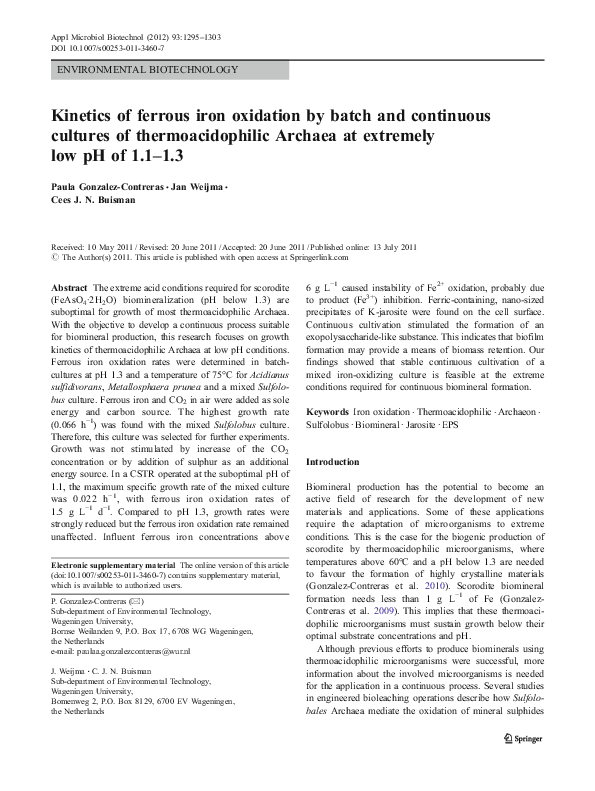 (PDF) Kinetics of ferrous iron oxidation by batch and continuous ...
