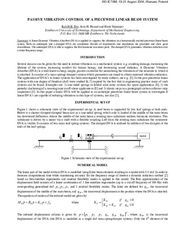 Pdf Passive Vibration Control Of A Piecewise Linear Beam System