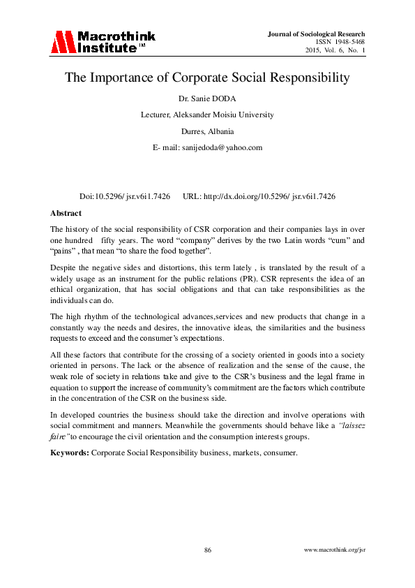 (PDF) The Importance of Corporate Social Responsibility