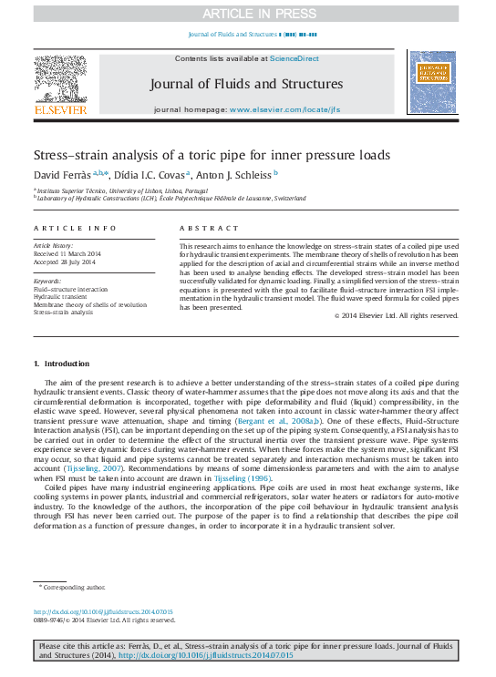 (PDF) Stress–strain analysis of a toric pipe for inner pressure loads