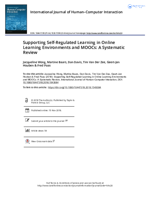 (PDF) Supporting Self-Regulated Learning in Online Learning Environments and MOOCs: A Systematic ...